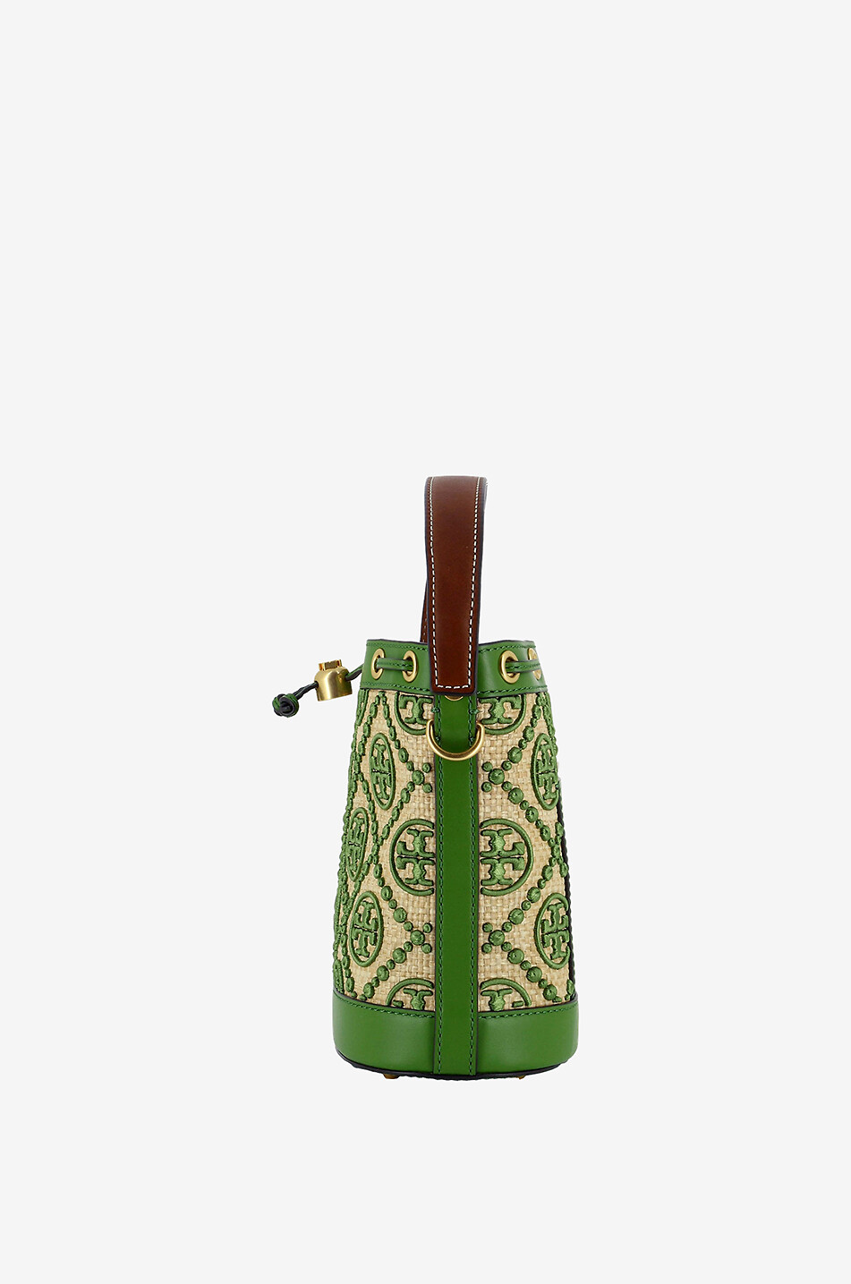 T Monogram straw and leather shoulder bag - TORY BURCH - GREEN ...