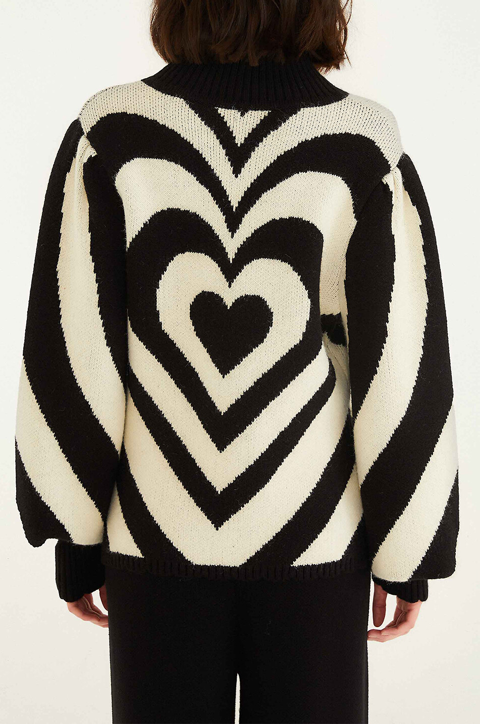 Heart Gradient wool blend mock neck jacquard jumper - FARM RIO - BLACK ...