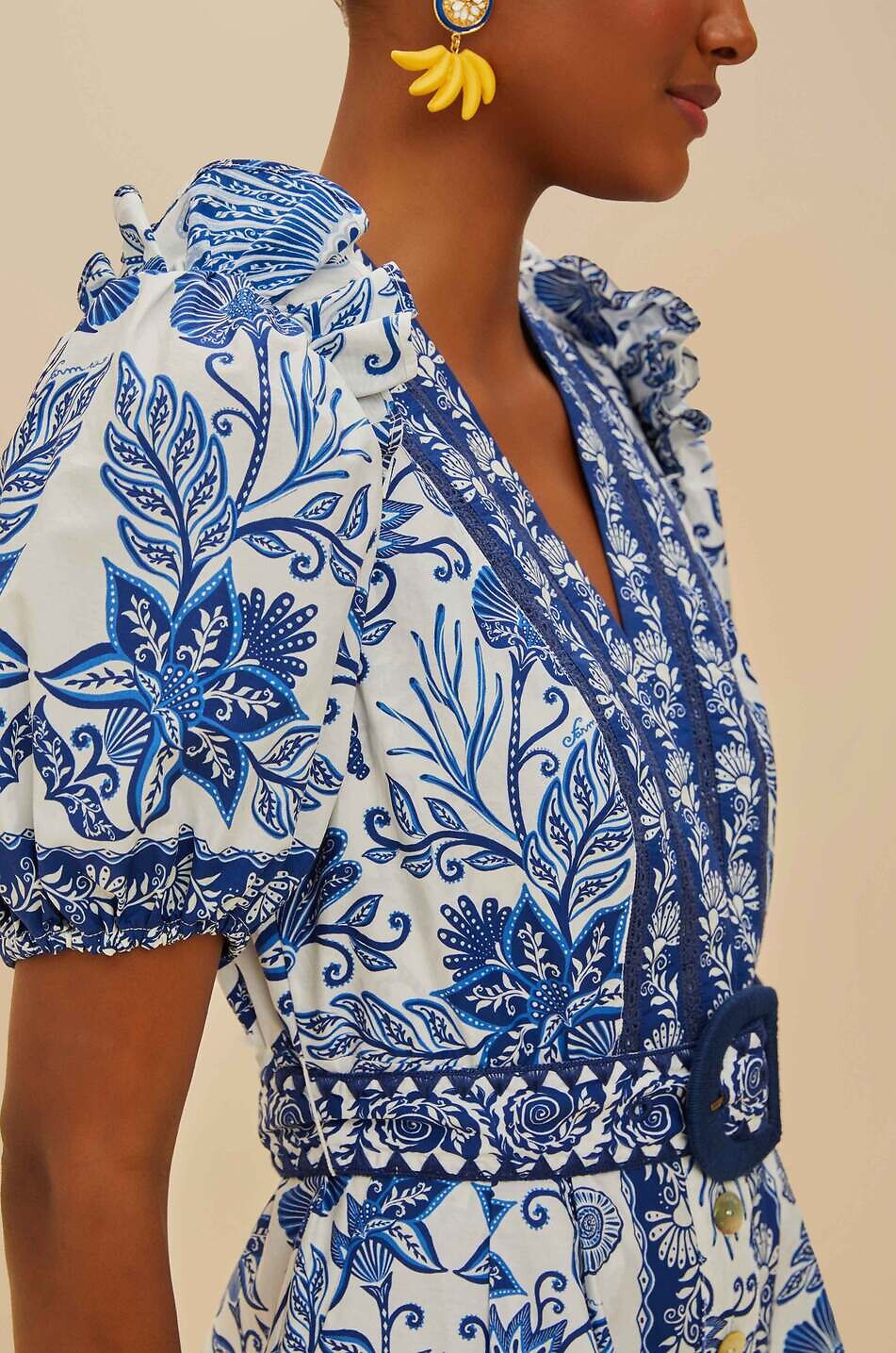 Combi-court en popeline imprimée Shell Garden - FARM RIO - BLEU - Bongénie