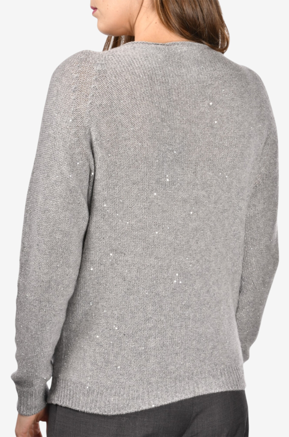 Paillettenverzierter Pullover mit U-Boot-Ausschnitt - GRAN SASSO - GRAU - Bongénie