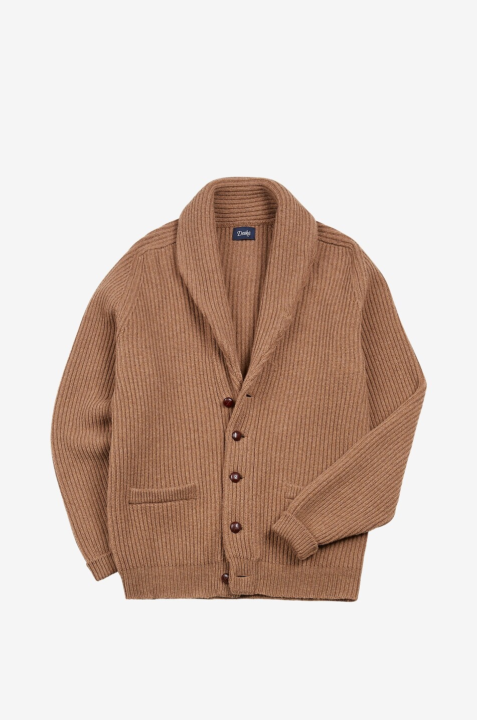 Cardigan en maille de laine à col châle - DRAKES - CAMEL - Bongénie