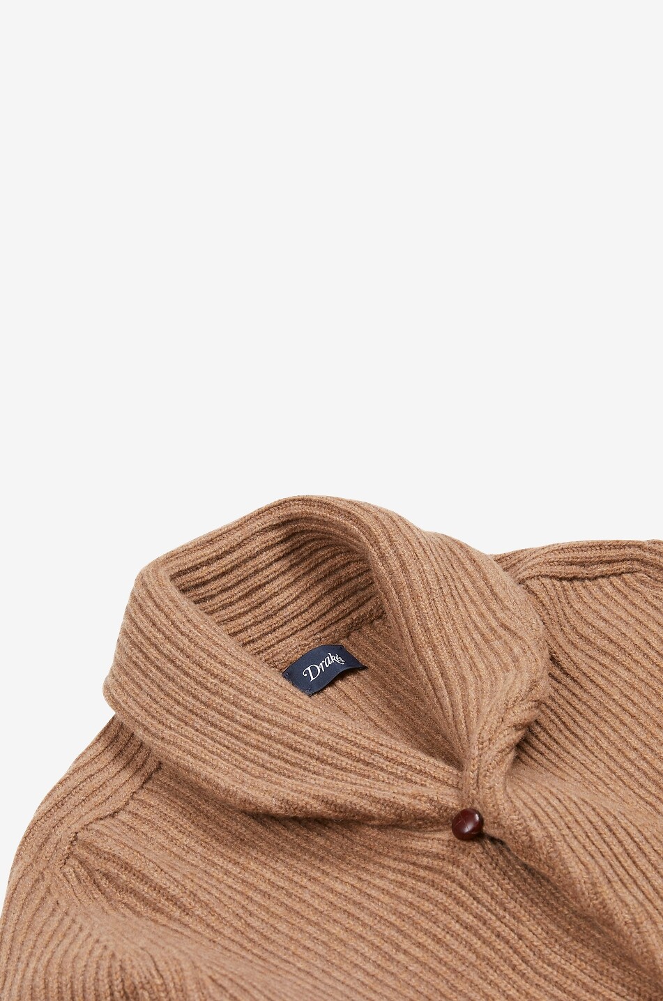 Wool knit shawl collar cardigan - DRAKES - CAMEL - Bongénie