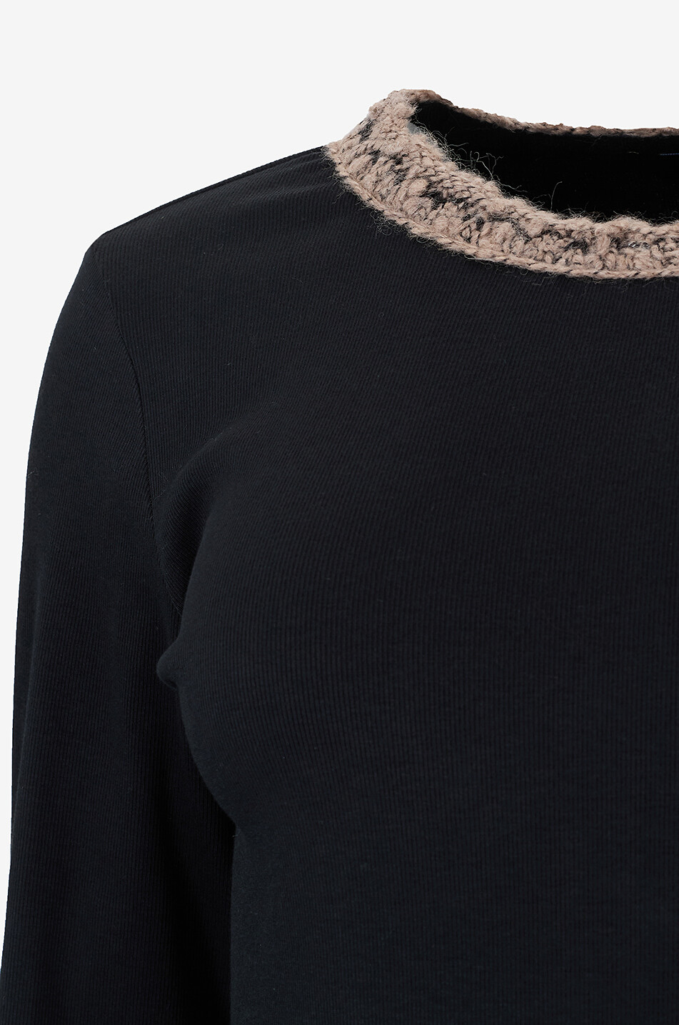 Fitted three-quarter-sleeve jersey T-shirt with embroidered collar ...