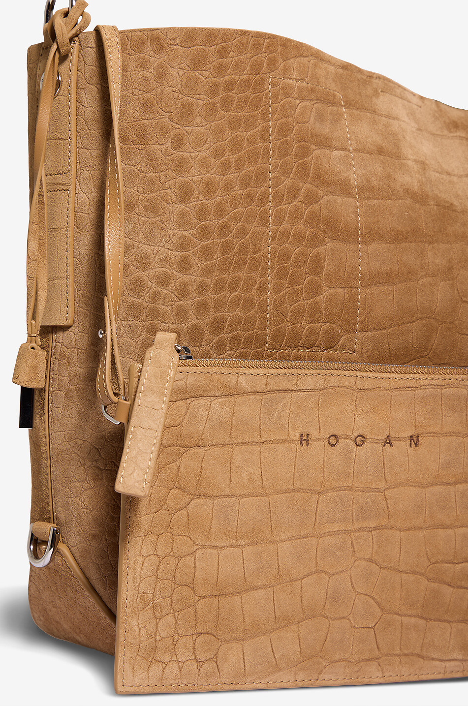 Hobo Hogan Hocket Medium croc-embossed suede shoulder bag - HOGAN ...